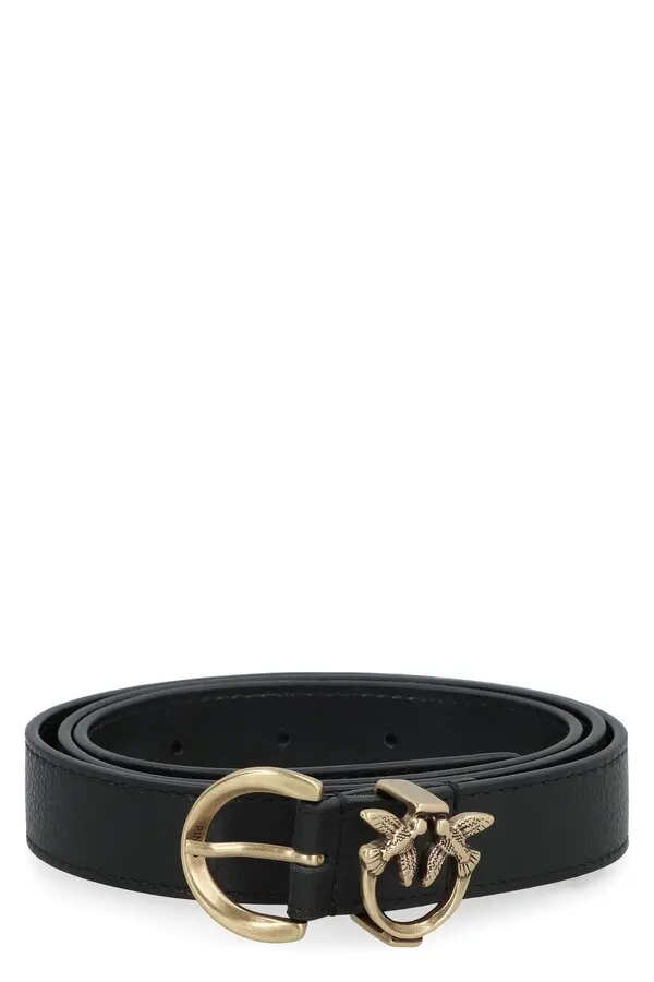 Pinko Logo Buckle Leather Belt 2.5 Cm Height - Black