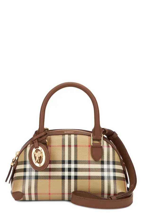 Burberry Primrose Mini Handbag In Check Fabric - Beige