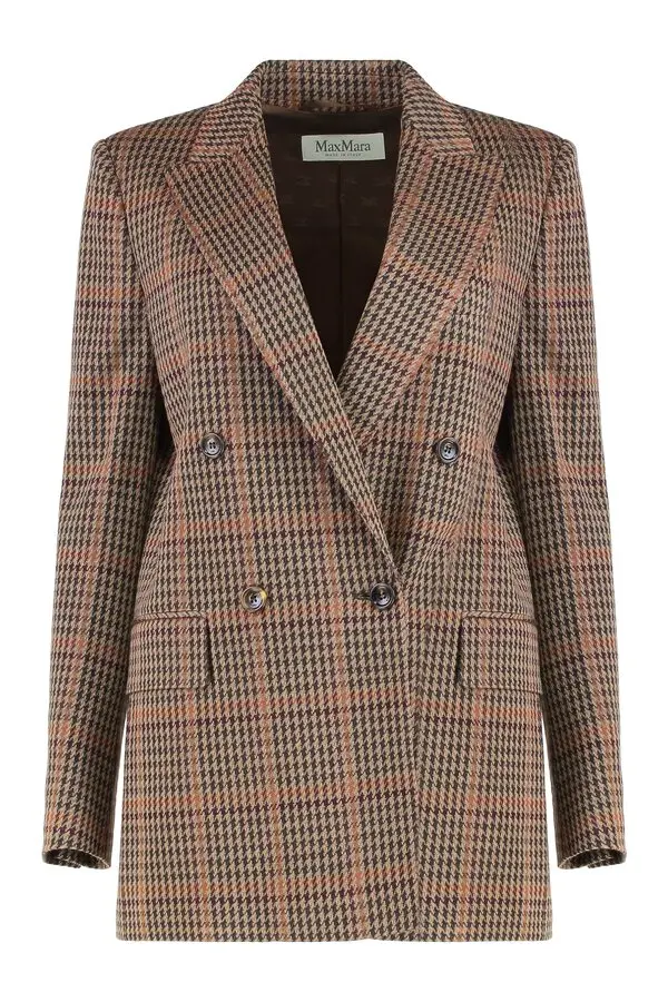 Max Mara Double-breasted Prince Of Wales Wool-cotton Blazer - Multicolor