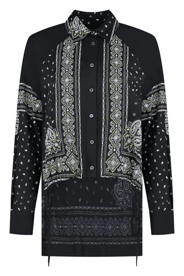Pinko Printed Viscose Shirt With Bandana Print & Drawstring Hem - Black