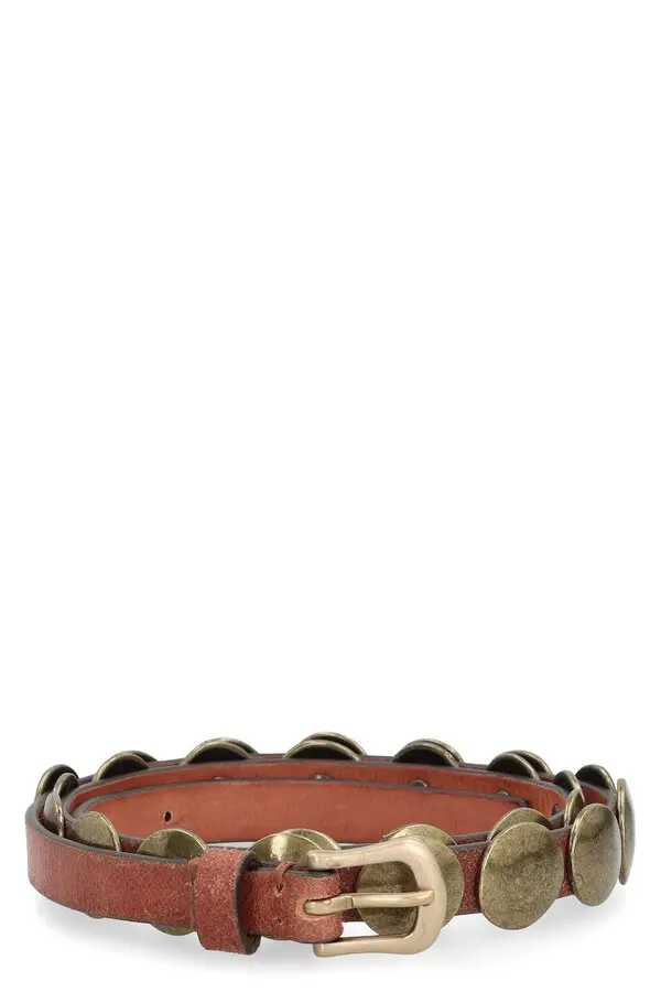 GOLDEN GOOSE Studded Leather Belt - Brown