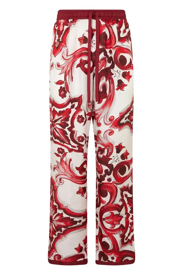 Dolce & Gabbana Majolica Print Silk Trousers - Red