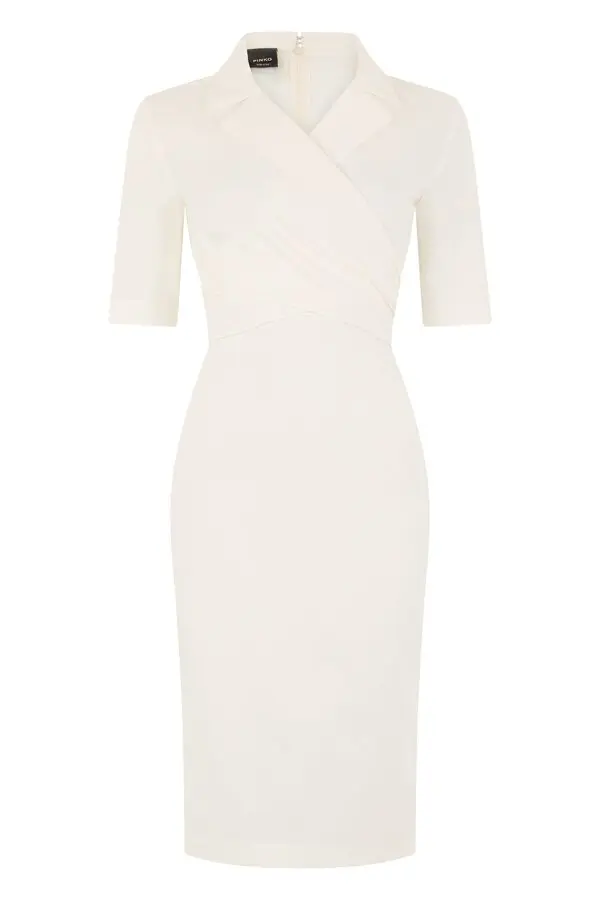 Pinko Fitted Midi Dress With V-neck And Bow Detail - White