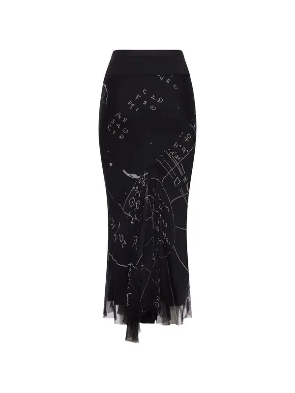 Rick Owens Silk Chiffon Skirt, Biased Leather-length Cut With Elastic Ribbed Waist - Nero
