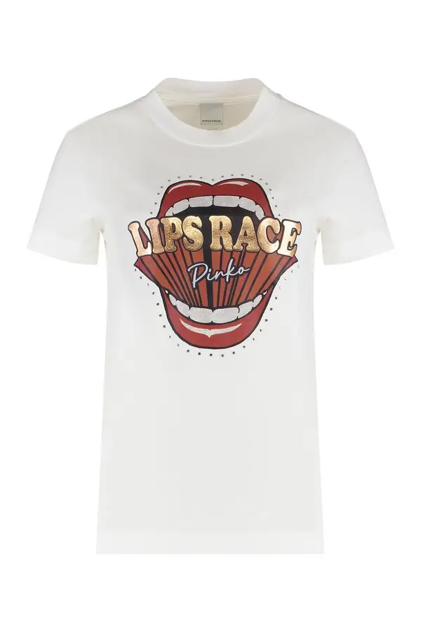 Pinko Rhinestone Embellished Cotton Crew-neck T-shirt