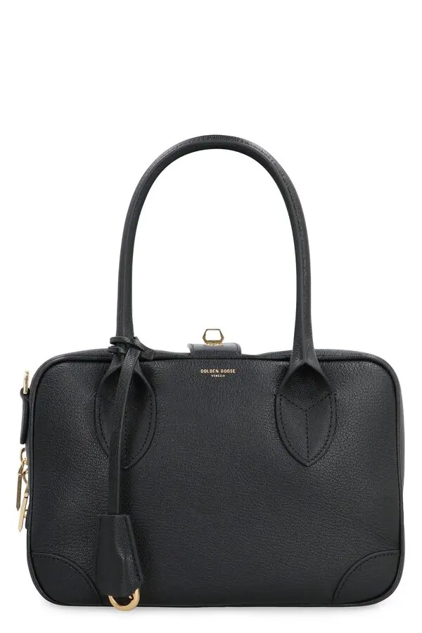 GOLDEN GOOSE Vita Mini Leather Handbag With Turn-lock Closure - Black