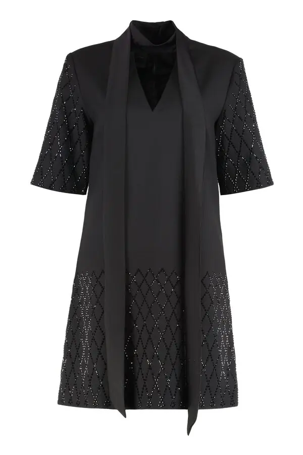 Pinko T-shirt Dress With Rhinestone Geometric Embellishment - Black