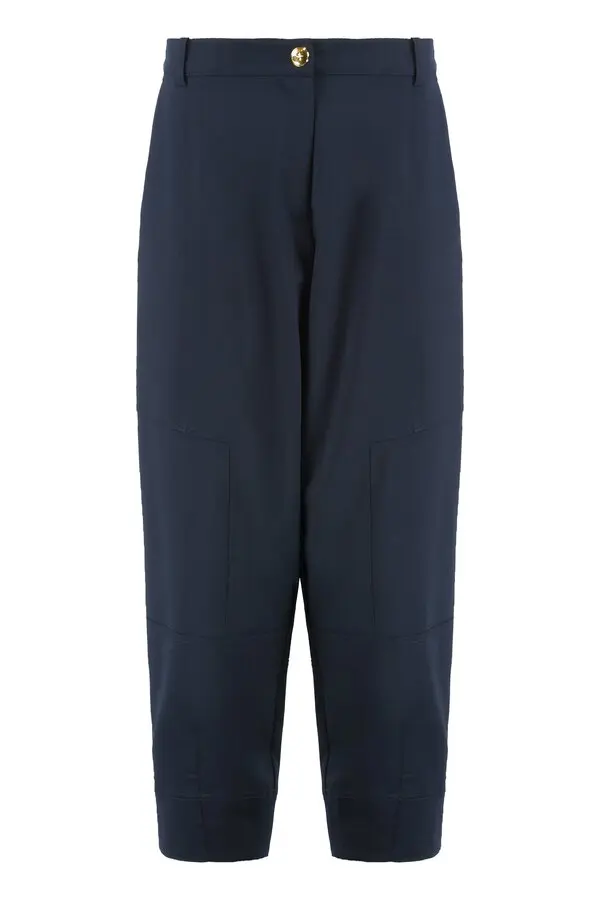 Pinko Wool-blend Loose-fit Trousers With Button-and-zip Closure - Blue