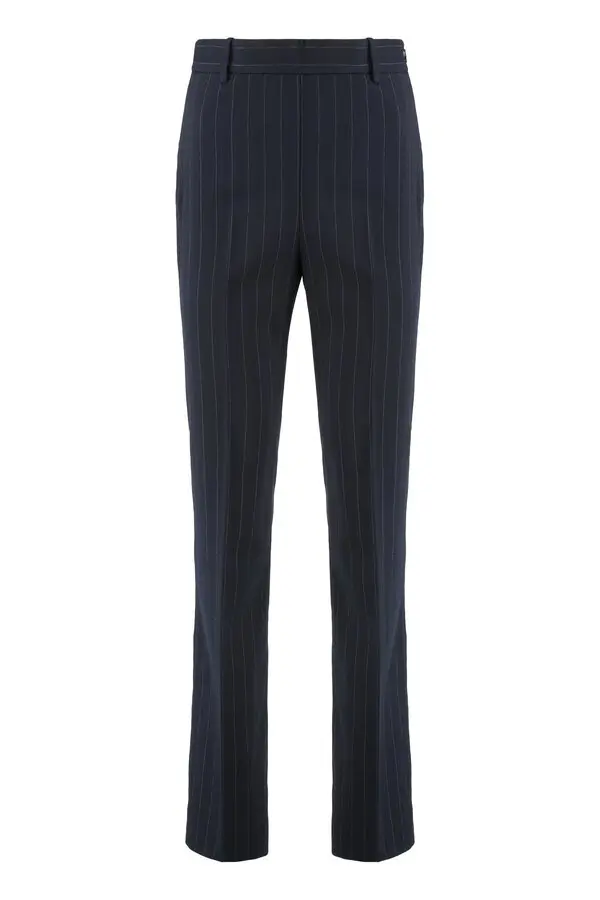 Pinko Chalk-striped Wool-blend Straight-leg Trousers - Blue