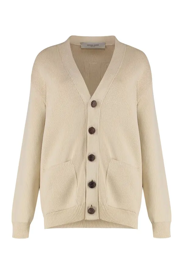 GOLDEN GOOSE Cotton V-neck Button-front Cardigan With Pockets - Beige
