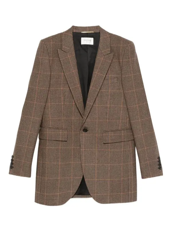 Saint Laurent Checked Single-breasted Blazer - Brown