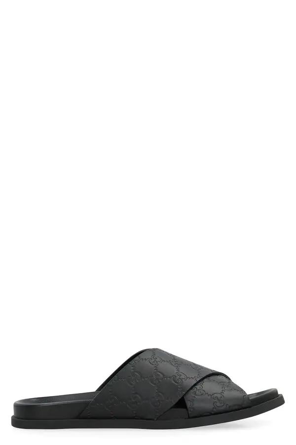 Gucci Embossed Leather Slide Sandals