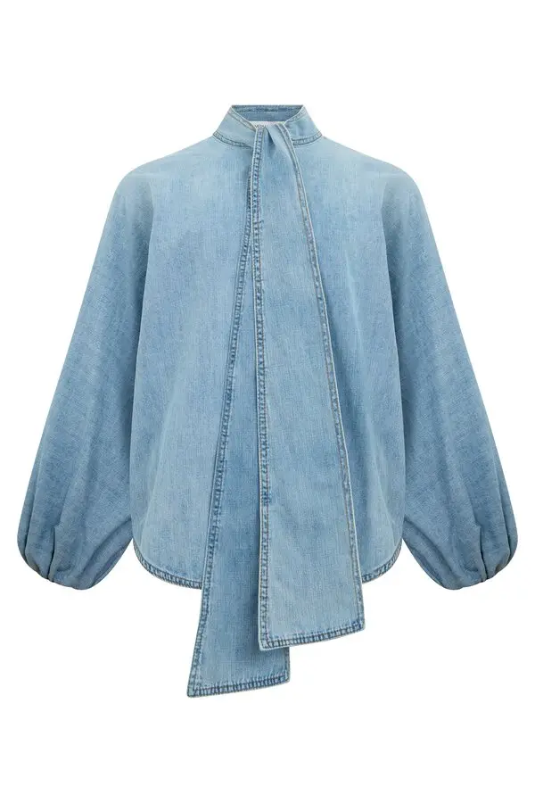 Zimmermann Bow Front Blouse With Puff Sleeves