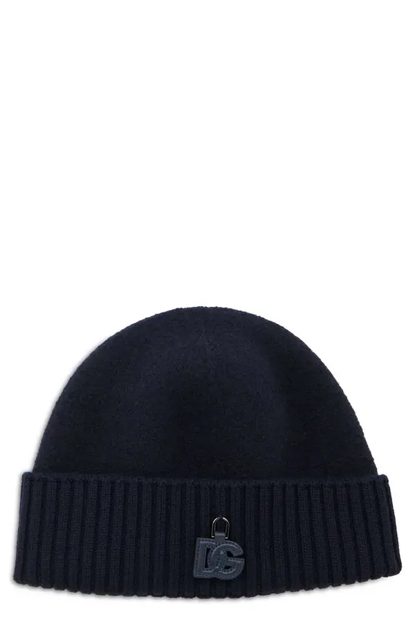Dolce & Gabbana Knit Cap One Embroidered Logo Virgin Wool - Blue