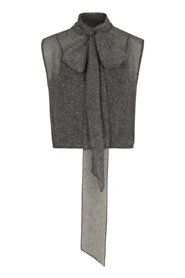 Gucci Silk Georgette Sleeveless Top With Floor-length Bow And Buttoned Print