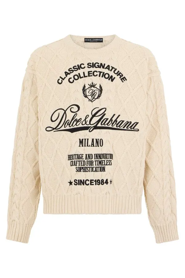 Dolce & Gabbana Cotton-blend Long-sleeve Sweater With Graphic Front