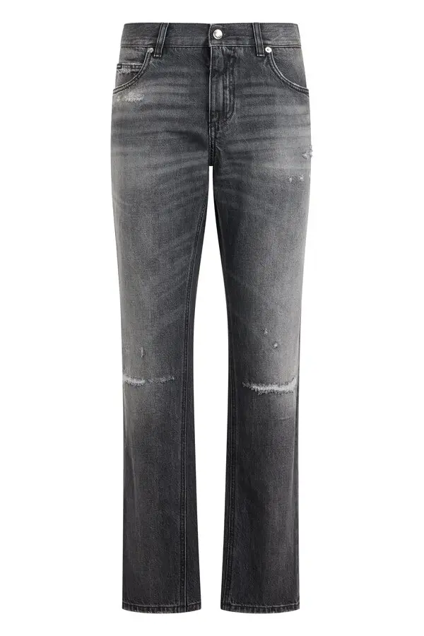 Dolce & Gabbana Straight Cut Faded Denim Jeans - Grey