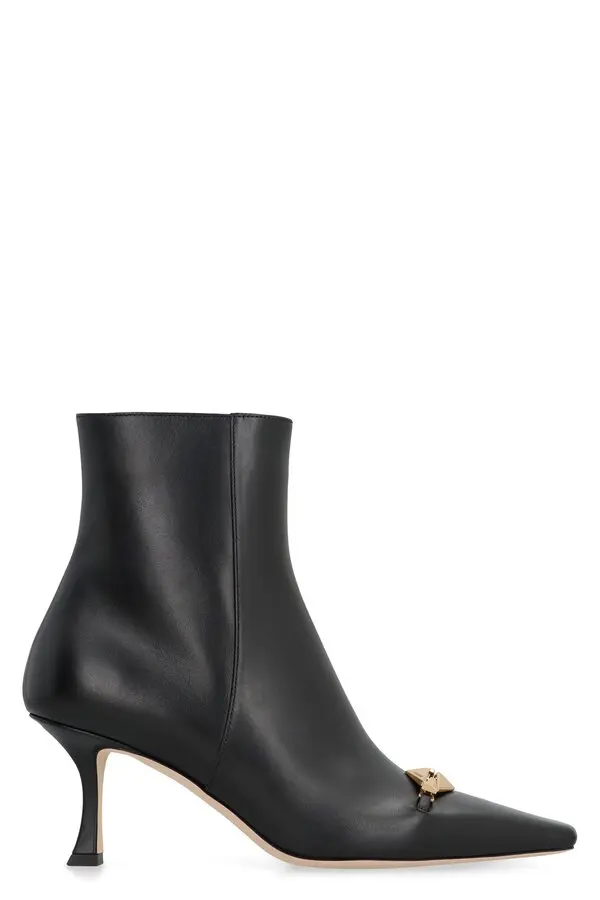 JIMMY CHOO Pointed Toe Leather Ankle Boots With Side Zip