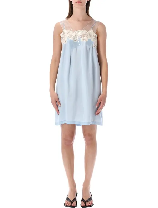 MAISON MARGIELA Lace Detail Cupro Dress - Blue