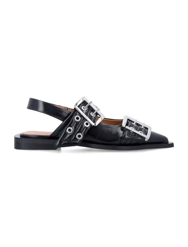 GANNI Ballerinas With Silver-tone Buckles - Black