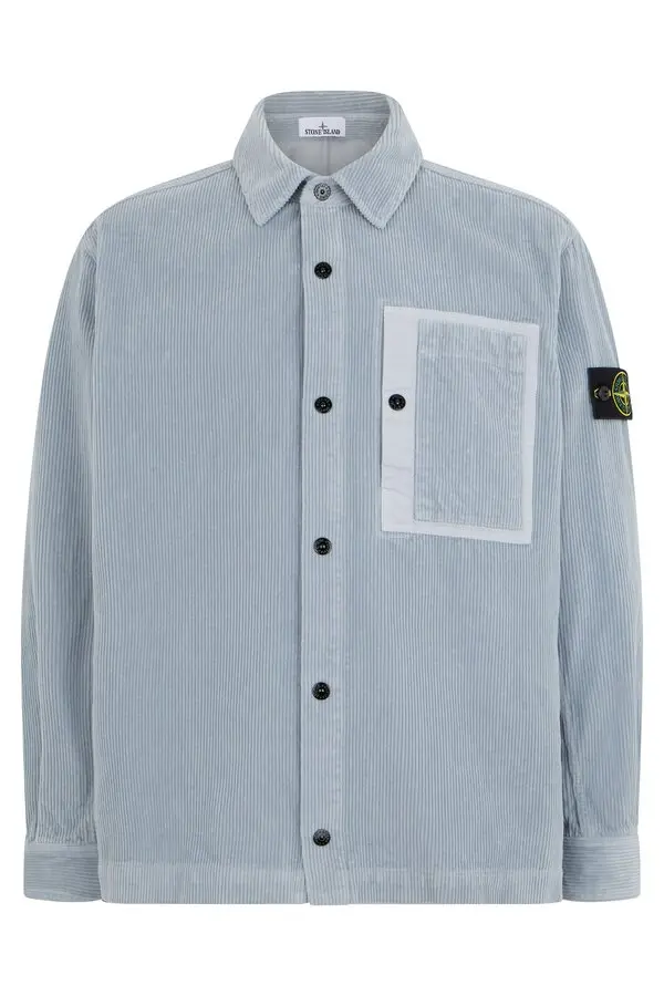 Stone Island Long-sleeve Button-front Shirt With Flap Pocket