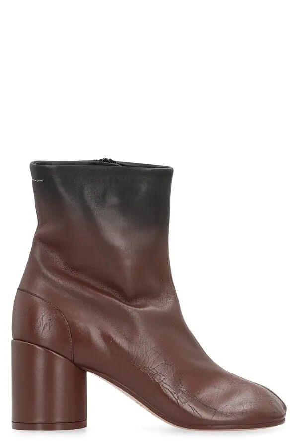 MAISON MARGIELA Leather Ankle Boots With Inner Zip And Cylindrical Heel - Brown