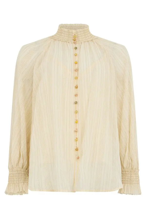 Zimmermann Cotton-silk High Collar Button-front Blouse