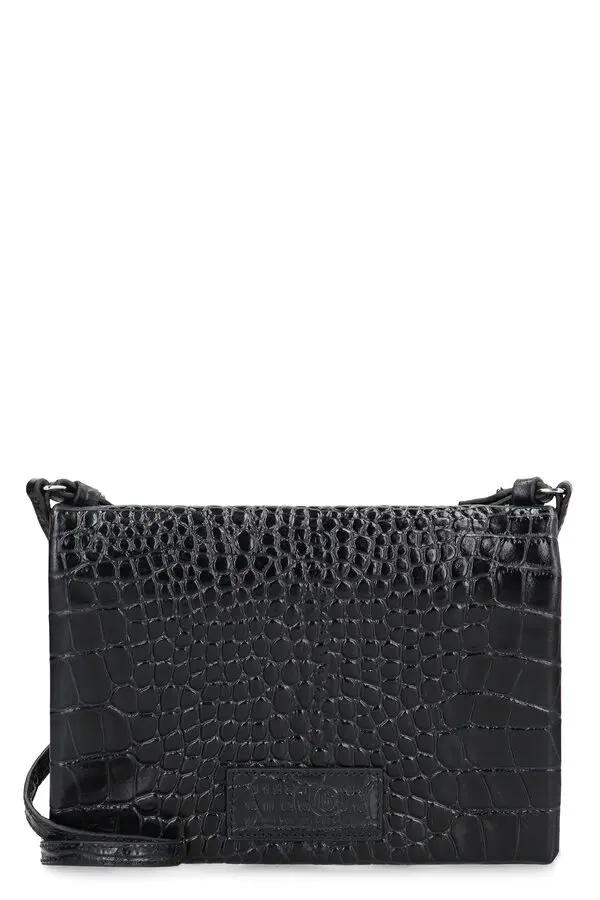 MAISON MARGIELA Crocodile-print Leather Mini Shoulder Handbag With Magnetic Flap Closure - Black