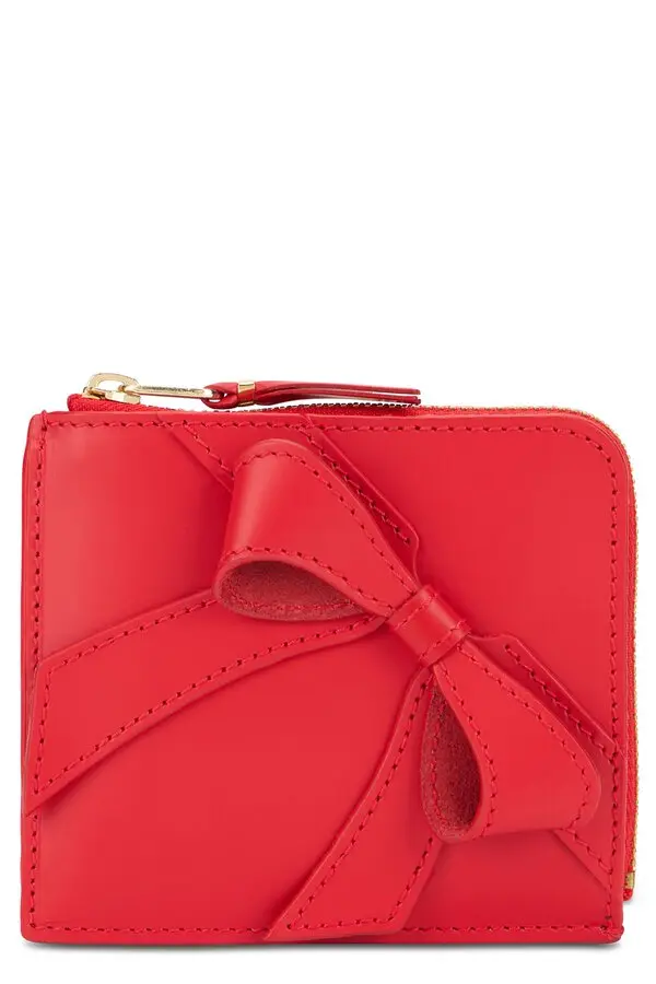 Comme Des Garçons Leather Wallet With Bow Detail, Zipper Closure & Cardholder - Red