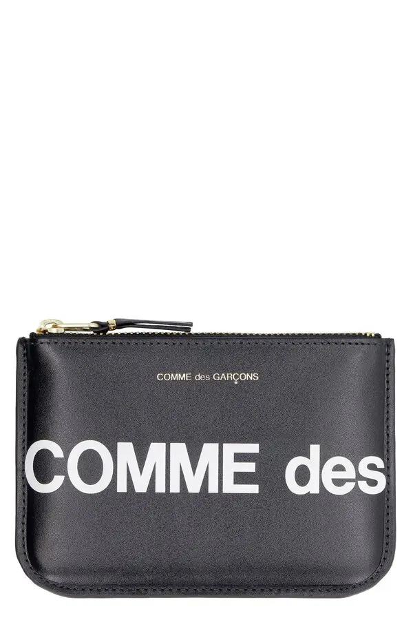 Comme Des Garçons Mini Leather Pouch Handbag With Logo Detail And Top Zip - Black