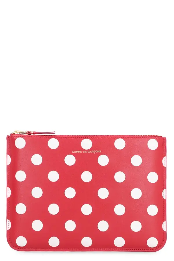Comme Des Garçons Polka-dot Leather Mini Flat Pouch Handbag With Top Zip