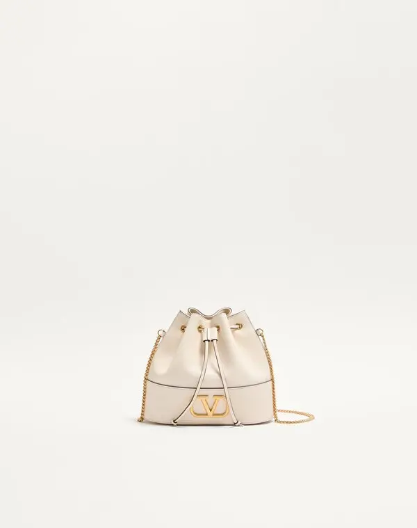 Valentino Garavani Mini Vlogo Signature Bucket Handbag In Nappa Leather - Lightivory