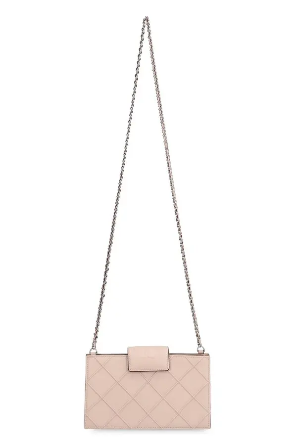 Tory Burch Mini Quilted Leather Wallet On Chain With Magnetic Flap & Zip Closure - Pink