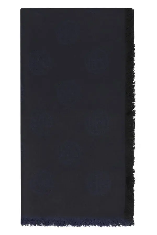 Tory Burch Wool And Silk Scarf With Frayed Hem, 100x180 Cm - Blue