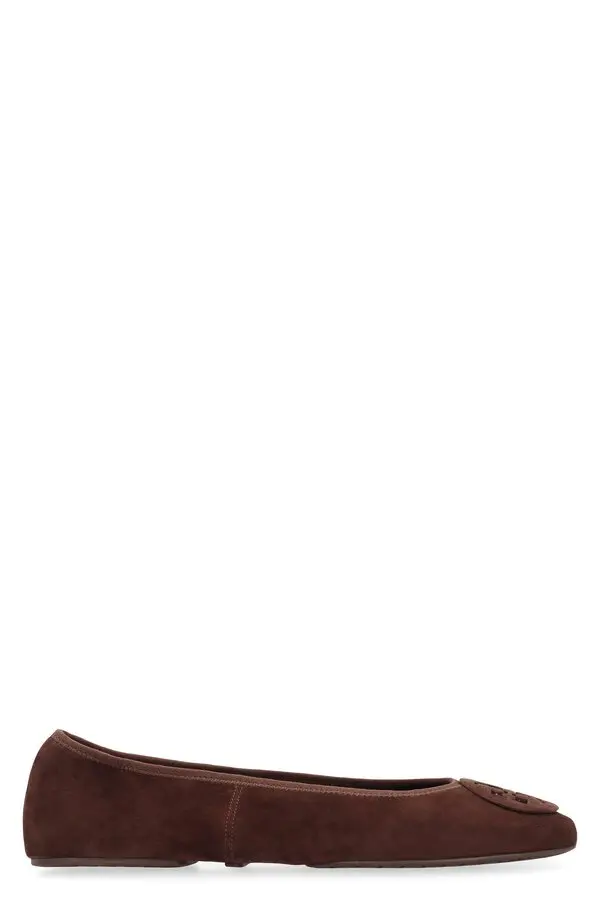 Tory Burch Tapered Suede Ballerina Flats With Thin Sole