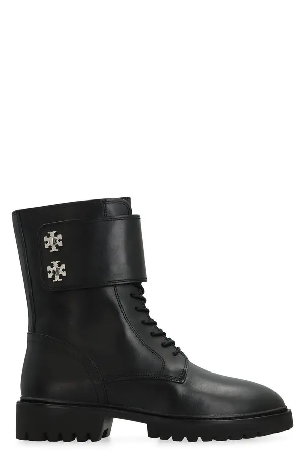 Tory Burch Leather Ankle Boots With Lug Sole And Turnlock Detail