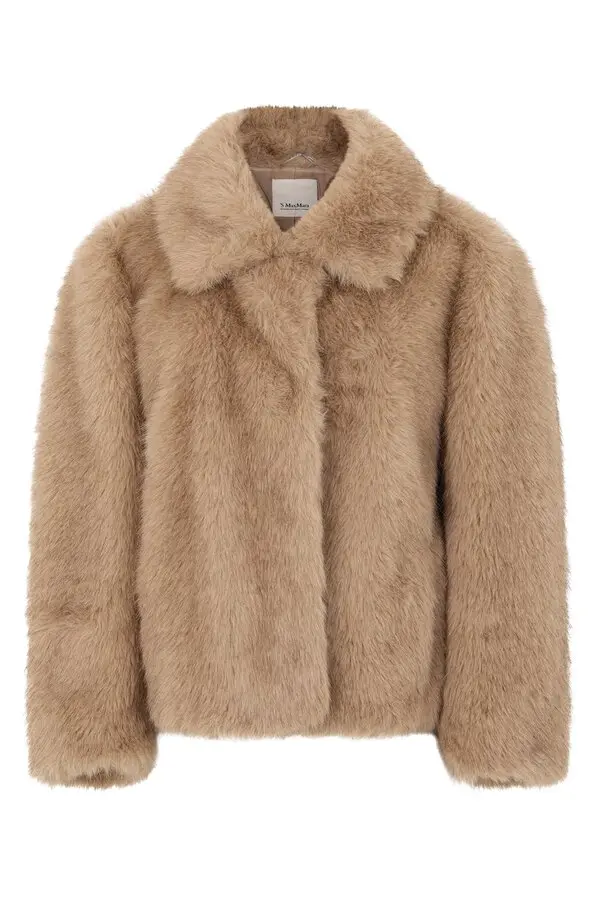 Max Mara Faux Fur Jacket With Wide Collar And Button Front - Beige