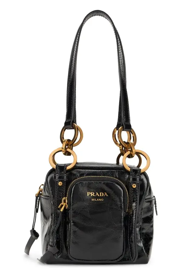 Prada Dangle Mini Calf Leather Handbag With Gold-plated Hardware