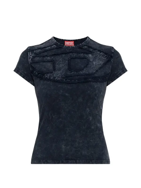 DIESEL® Cotton-blend Crew Neck T-shirt With Front Logo - Blu