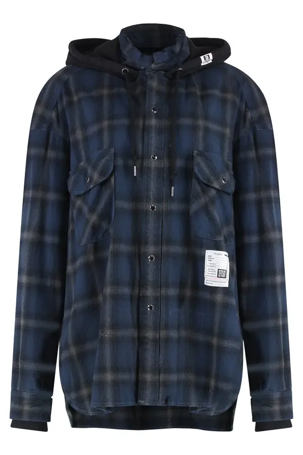 Mihara Yasuhiro Hooded Distressed Check Print Cotton Shirt