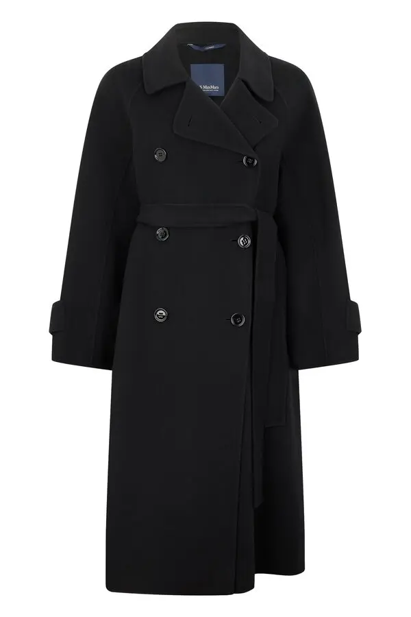Max Mara Long Virgin Wool Double-breasted Coat With Belt - Black