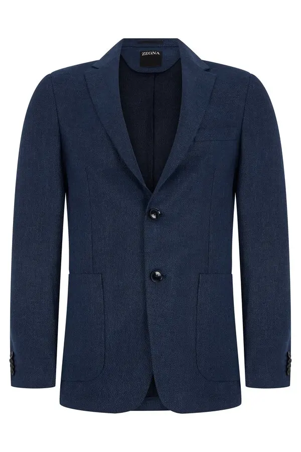 Zegna Cotton T-shirt Blazer With Notched Collar - Blue