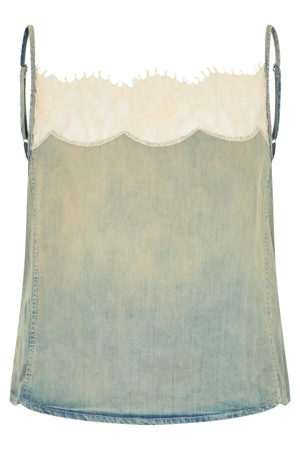 DIESEL® Sleeveless Denim Top With Lace Trim - Light Blue