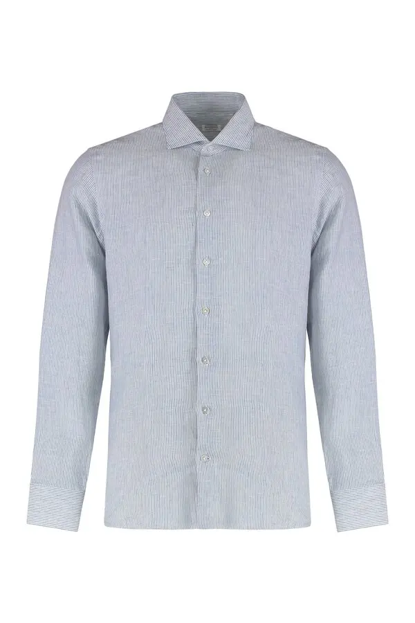 BORRIELLO NAPOLI Striped Linen Shirt With Rounded Hem