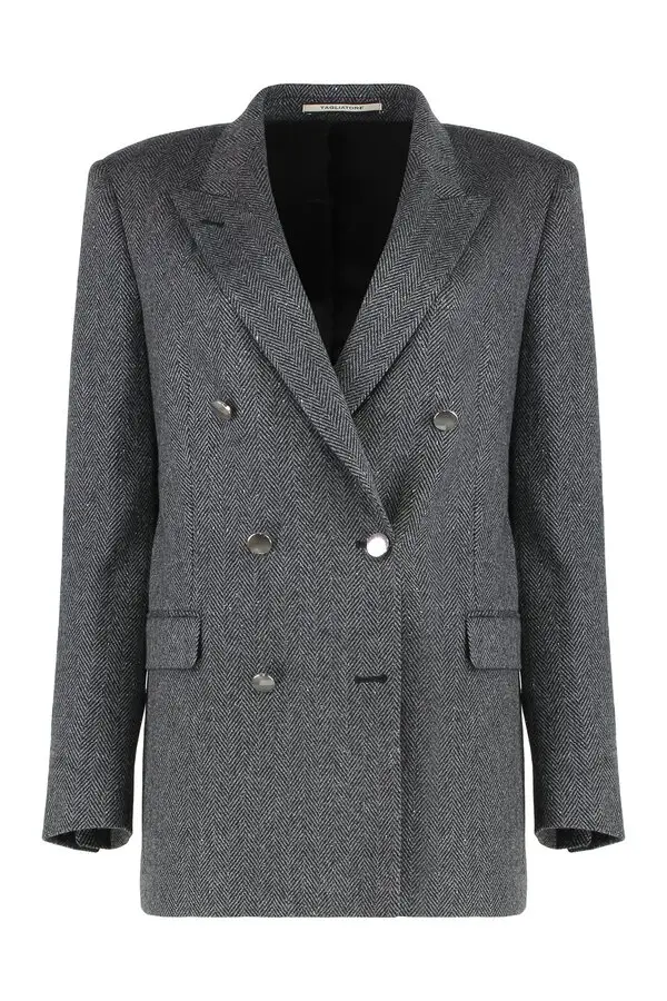 0205 TAGLIATORE Tagliatore Double-breasted Herringbone Wool-blend Jacket With Lance Lapels