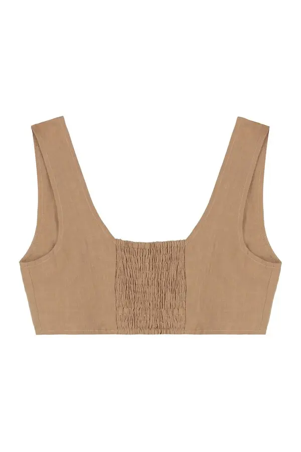 Le Kasha Linen Cropped Tank Top - Sand