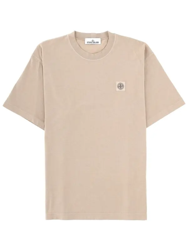 Stone Island Logo Patch T-shirt 100% Cotton - Beige