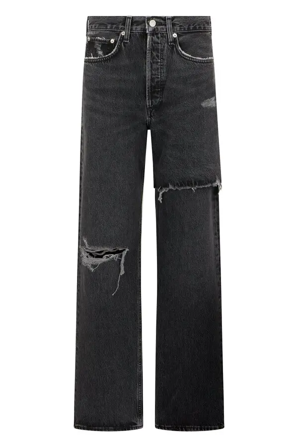 AGOLDE Straight Cotton Jeans With Distressed Details - Black