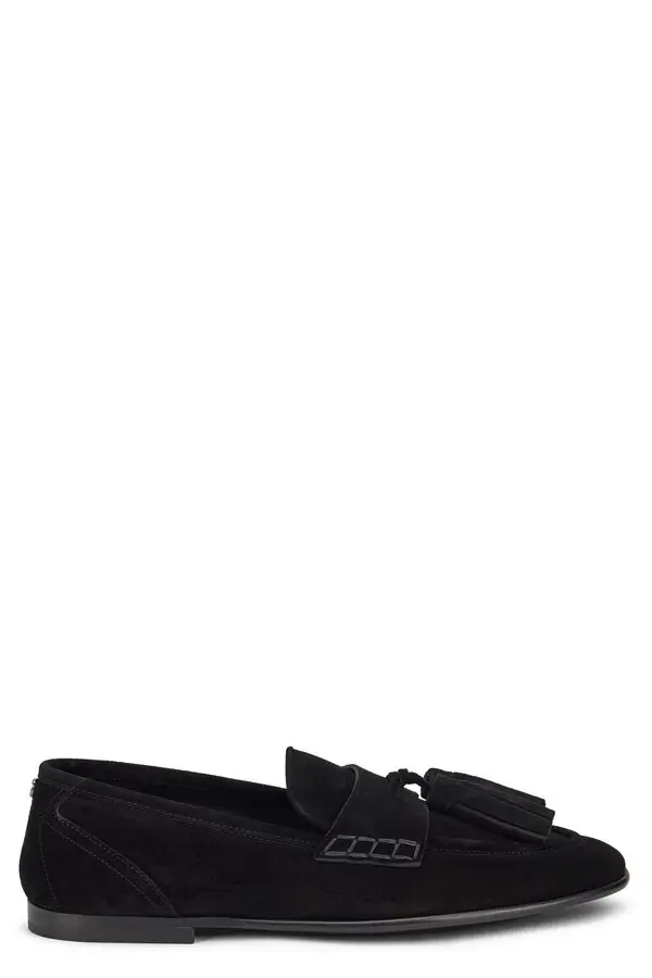 Dolce & Gabbana Ariosto Suede Moccasin Slipper With Fringed Detail - Black
