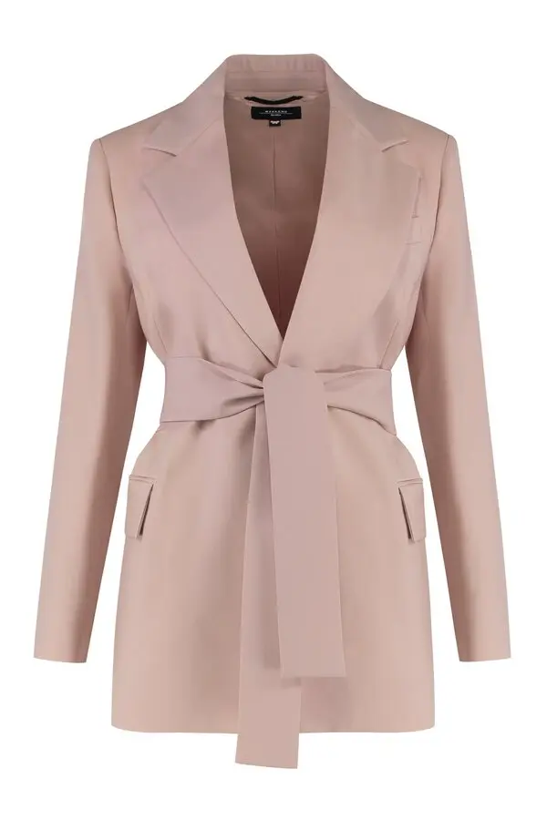 Max Mara Belted Waist Wool Blazer - Pink